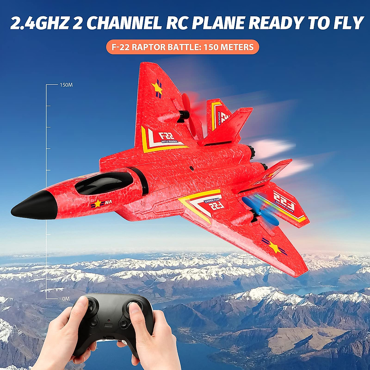 RC Plane, F22 RC Airplane Fighter Ready to Fly, 2.4Ghz 2 Channel Remote Control Plane, RC Airplanes Toy for Boys Girls Kids Beginners