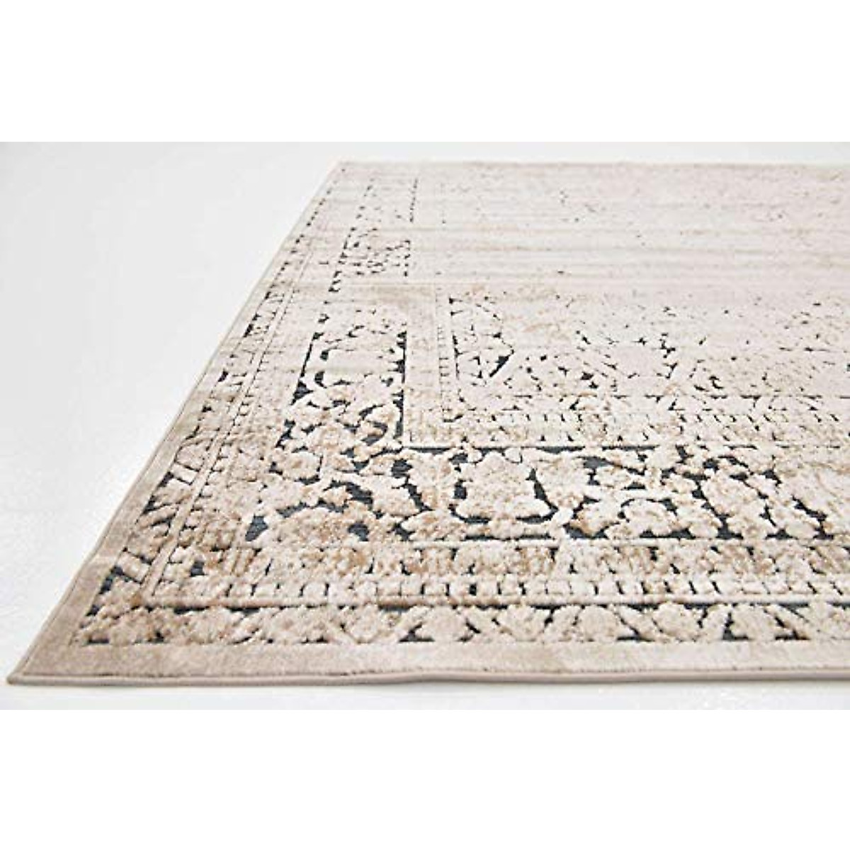 Unique Loom Chateau Collection Distressed, Textured, Vintage, Border, Rustic, Traditional Area Rug, 7 ft, Beige/Light Brown