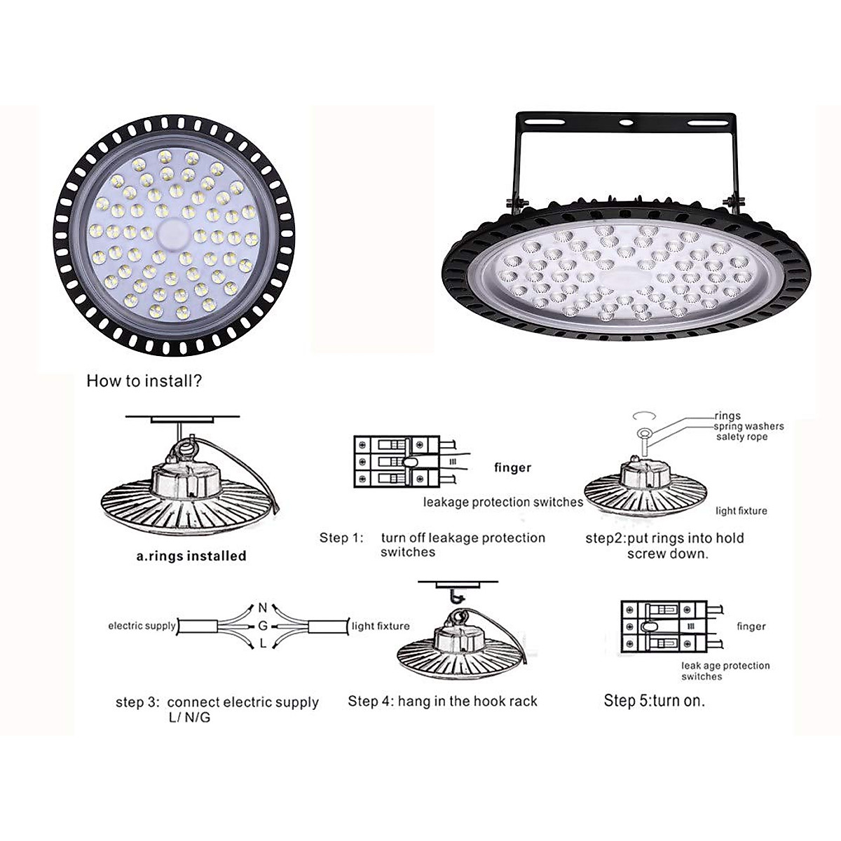 500W UFO LED High Bay Light,50000 Lumen,6000-6500K,IP54, Waterproof Dust Proof, Warehouse LED Lights High Bay Lighting for Garage, Factory, Gymnasium, Basement, Parking（Newest Design ）