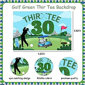 Kreatwow Golf 30th Birthday Party Decorations Green Thir Tee Backdrop Balloon Banner Cake Topper Golf Themed Cupcake Toppers for Golfer Fans Sports Themed 30th Birthday Party Supplies