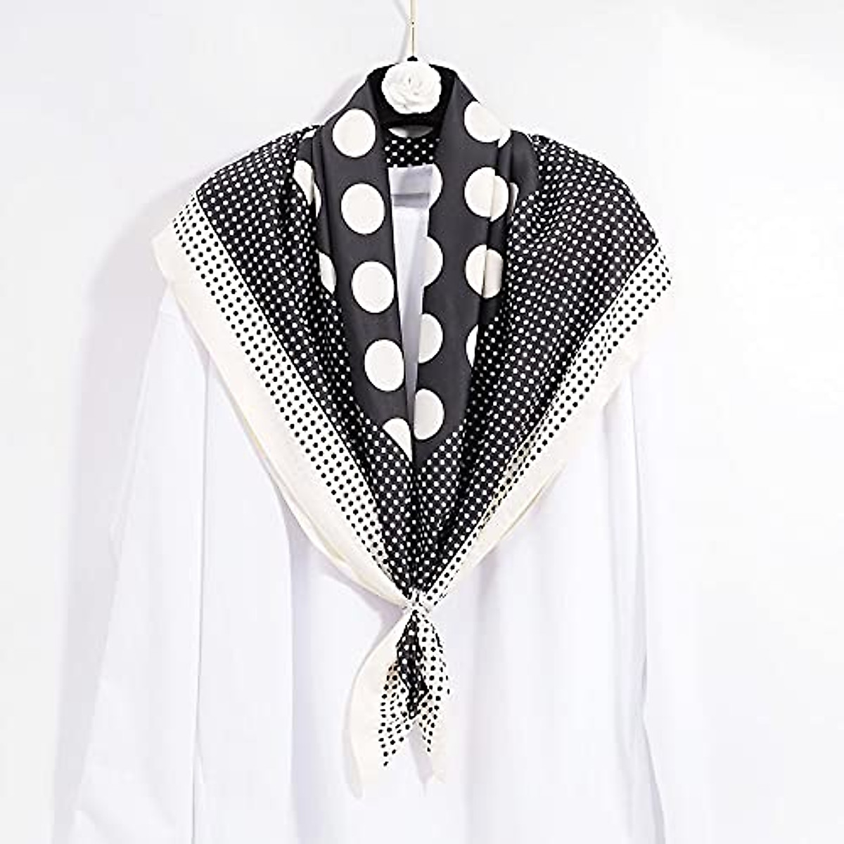 YOUR SMILE Silk Like Scarf Women's Fashion Pattern Large Square Satin Headscarf Headdress (Polka dot)