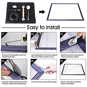 Windows Screen and Screen Door Repair Kit, 48"x118" Charcoal Fiberglass Mesh with Rolling Tool/Hook/Ruler/Cutter/Spline - Window Screen & Sliding Screen Door Replacement for Windows, TOOLTRIZ