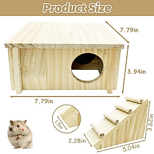 Hamster Wooden House with Ladder Small Animal Hideout Activity Platform Exercise Climbing Hut Natural Living Wood Room for Hamster Gerbil Mice Rat.