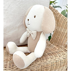 Super Soft Organic Cotton Baby First Friend, Attachment Doll for Baby, Pillow Buddy, Plush Animal Toys, Stuffed Animal Puppy, Honey Bow Tie Puppy