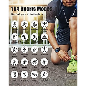 PODOEIL Military Smart Watch for Men with 2 Strap Text and Call Fitness Tracking/Heart Rate/Sleep Monitoring/Waterproof Outdoor Sports Rugged Tactical Watches for Android and iPhone Black