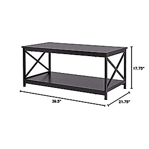 Coral Flower 39.5 Inches Coffee Table with Metal Frame,Clean,Contemporary Design Meets Rustic Industrial Style for Living Room, Office, Black