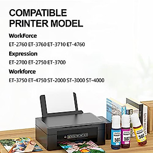 Fastink Compatible T502 502 Refill Ink Bottle Kit for ET-2760 ET-2750 ET-3750 ET-4760 ET-4750 ET-3760 ET-15000 ET-3710 ET-3700 ET-2700 ST-2000 ST-3000 ET-2803 Printer, 5-Bottle