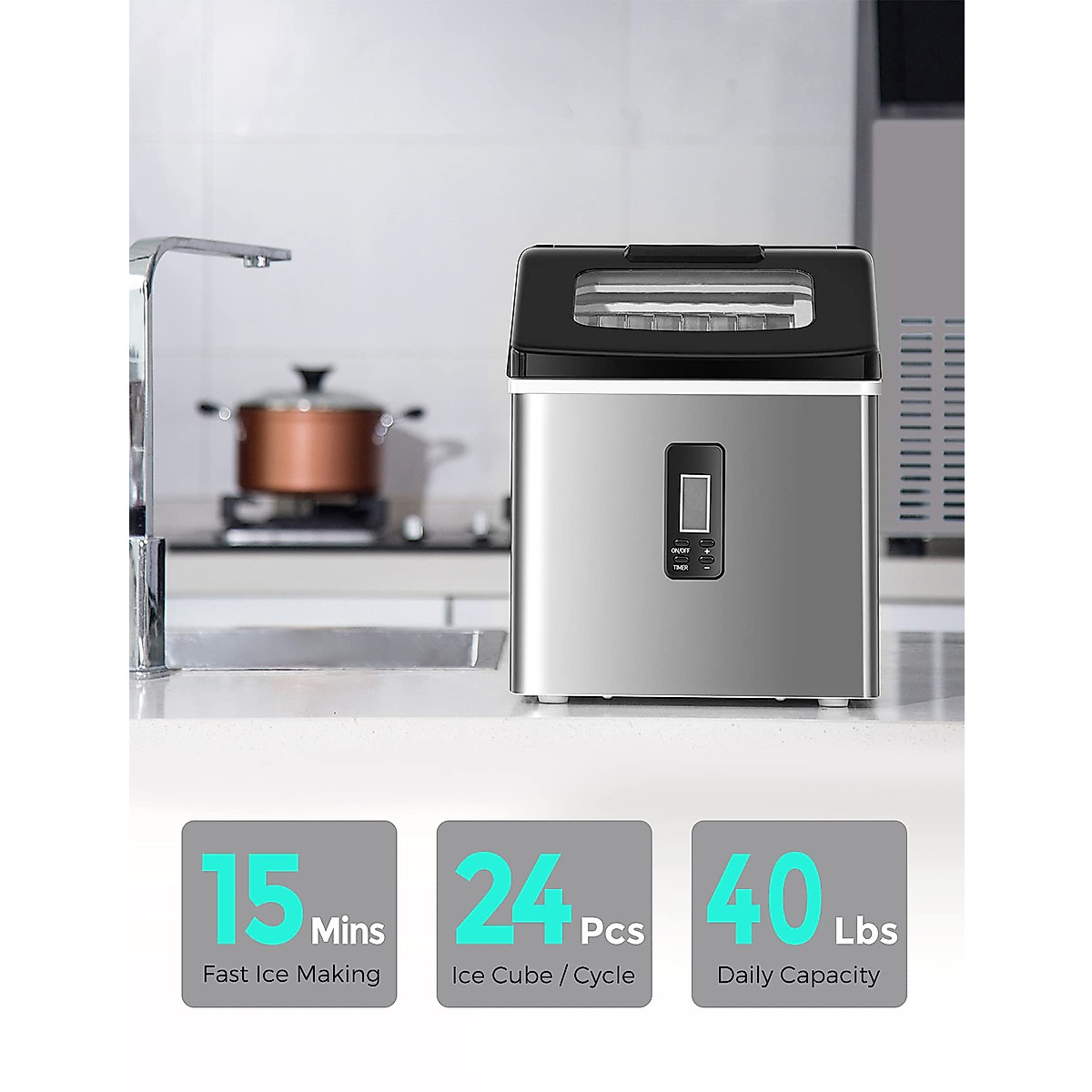 SOUKOO Ice Maker Countertop with 40lbs/Day (18F)…