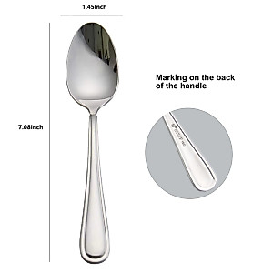 HISSF Spoons Dinner Spoons Stainless Steel 18/0 of Dessert Spoons 6 Pcs for Home, Kitchen Restaurant, Dishwasher Safe, 7.08 Inches, Silver