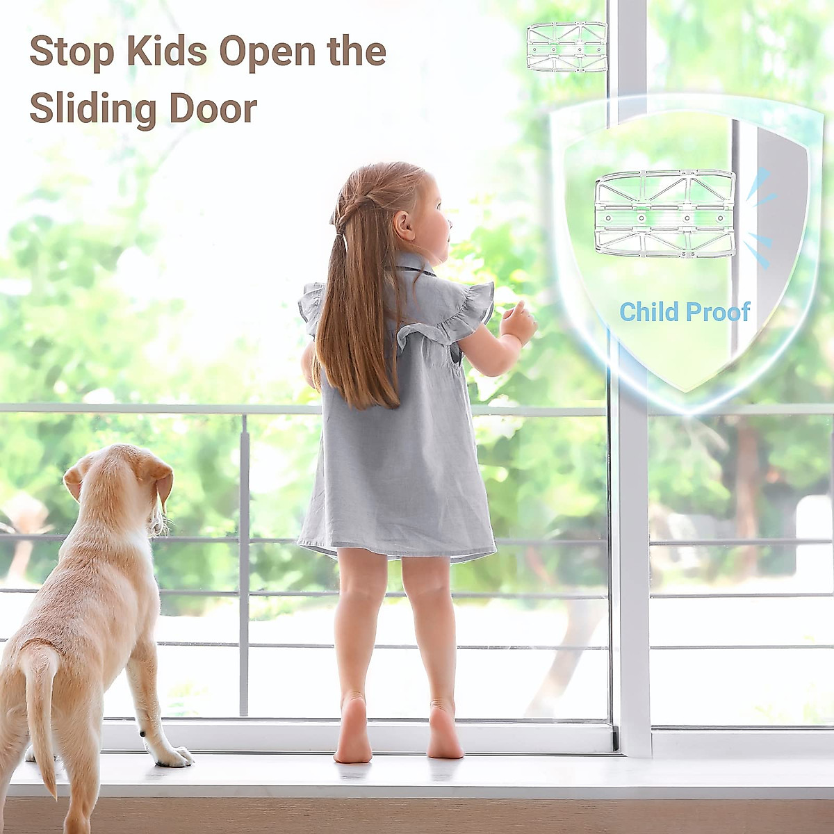 Sliding Glass Door Lock Security - 2 Pack Child Safety Locks for Patio Slide Doors, Child Proof Window Lock Double Guard Kids Pets Safe, Slider Door Latch Stop Bar Easy Installation Without Drilling