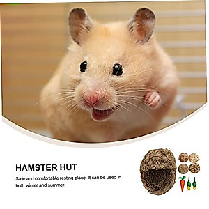 balacoo 1set Rabbit Bed Hut Bunny Mat House Sleeping Pet Hamsters Woven Hideaway for Grass Chew Natural Toys Pigs Bedding Small Chinchilla Ball Straw Playhouse Hand-Woven with Nest Guinea