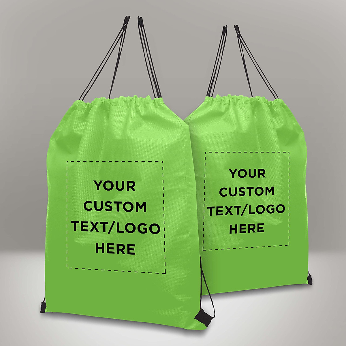 Personalized Drawstring Durable Backpack Non-Woven - 100 Pack - Customizable Text -Sports Back Pack Perfect For Training and Gym - Strong 80 GSM Polypropylene Material - 24 inches Rope String - Lime Green