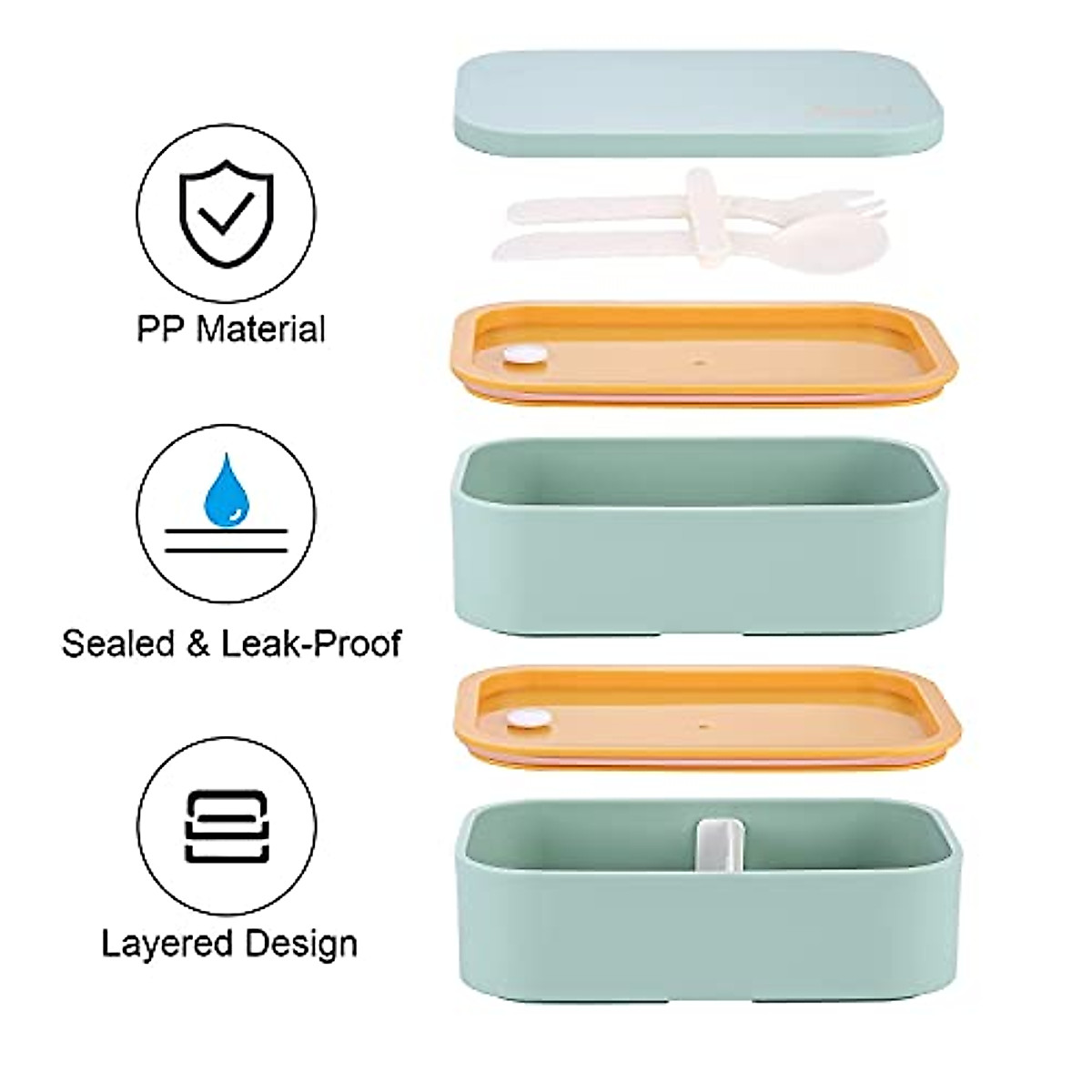 SHUCHENGMAOYI Bento Adults Lunch Box, Japanese Stackable Box 2-In-1 Compartment, Leakproof 2 Layer Lunch Box Lunch Containers with Bag BPA Free (Green)