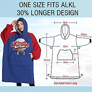 Baseball Team Wearable Oversized Blanket with Super Pockets, Sherpa Blanket Sweatshirt, Winnter Fuzzy Pullover for Adults