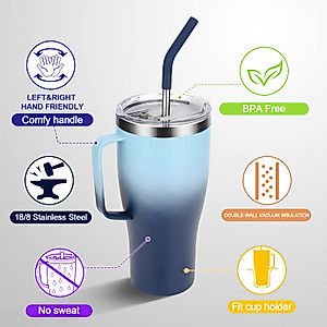 Zukro 32 oz Tumbler with Handle and Straw, No Sweat Double Wall Insulated Stainless Steel Coffee Cup with 2 Lids, Leakproof Travel Mug For Hot and Cold Drinks, Dishwasher Safe, Fit in Cupholder