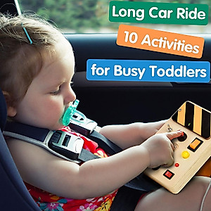 POLKRANE Toddler Montessori Travel Toys - Wooden Busy Board with LED Light,Switch Toy for Baby Sensory Play, Educational & Learning Toys for Kids (1+), Perfect Travel Toy,Gifts for 1-3 Year Old Kids