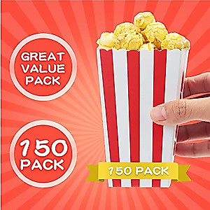 Potchen Pcs Popcorn Boxes Paper Popcorn Bags Bulk 4.57 Inch Tall,Cardboard Popcorn Cups Container Buckets for Movie Theater Carnival Birthday Party Supplies Candy Snacks Chips Holders (Stripes Style)