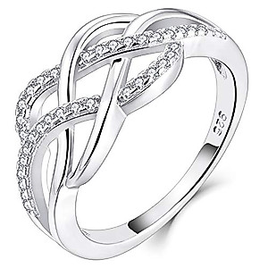 YL Celtic Knot Rings 925 Sterling Silver Twisted Knot Ring 18k White Gold Plated Cubic Zirconia Infinity Statement Rings-size7