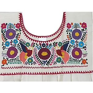 Mexican Blouse Campesina Floral (Medium, Off White)