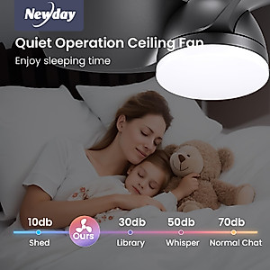 Newday Ceiling Fan with Lights Remote Control, 22 inch Quiet DC Motor Small Ceiling Fans, Dimmable Ceiling Fan for Bedroom, Kids Room, Kitchen (Black)