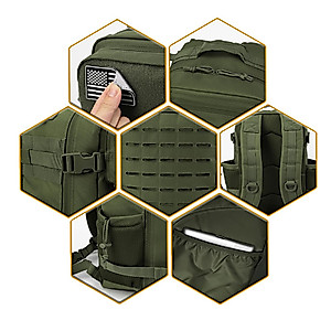 QT&QY 25L Military Tactical Backpacks For men Motorcycle Army Laser cut Molle Daypack small EDC Bug Out Bag Gym Rucksack With Dual Cup Holders medical Rucksack Green