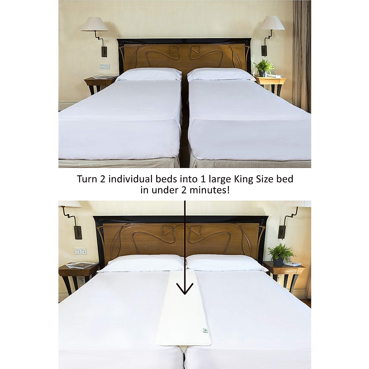 Insieme 12 inch Bed Bridge Twin to King Bed Converter - Bed Gap Filler King - Easily Combine Twins to Make a King or use as Split King Gap Filler for Adjustable Bed - Thin & Strapless King Maker