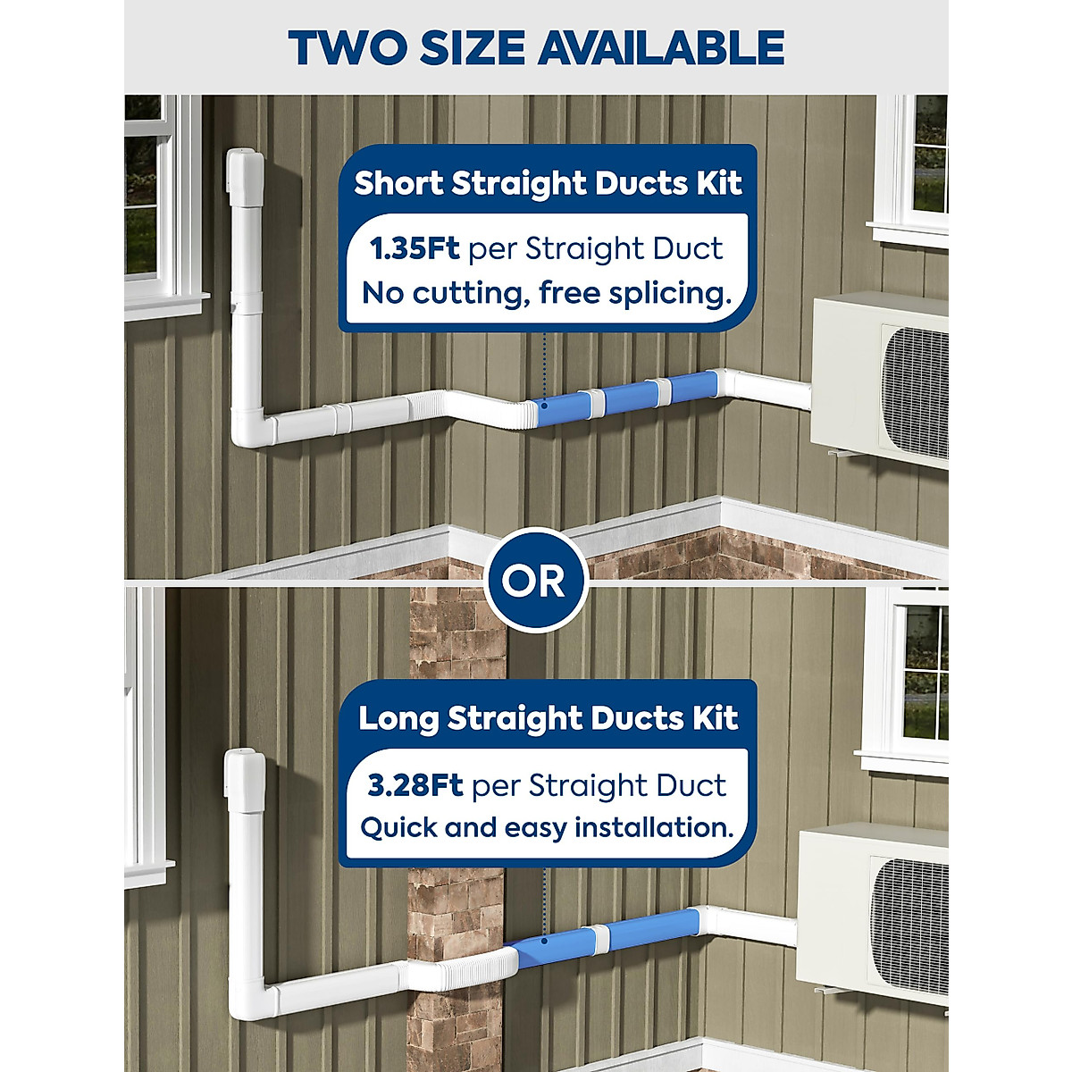 Nouscan 3" 12.5Ft Mini Split Line Set Cover with Flexible Duct, Upgrade PP Decorative Paintable Lineset Cover Kit, 39.37" per Straight Duct, for Minisplit, Air Conditioner, Central AC, HAVC