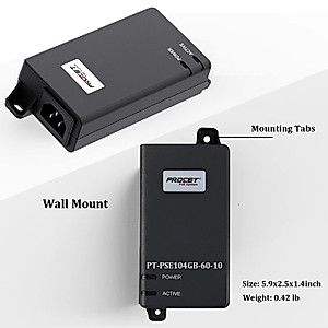 PROCET 10 Gigabit PoE Injector 60W PoE++ Power Injector IEEE802.3at/af Compliant for Wireless AP, WiFi 6, PTZ Camera, PoS, Kiosks, PT-PSE104GB-60-10