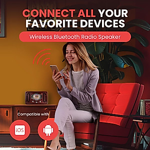 Pyle Retro Wireless Bluetooth Radio Speaker - Classic Vintage Style Audio Sound Receiver System w/Built-in Stereo Speakers, USB, SD Card Slot, AUX, RCA, MP3, AM/FM Tuner - Pyle PUNP34BT