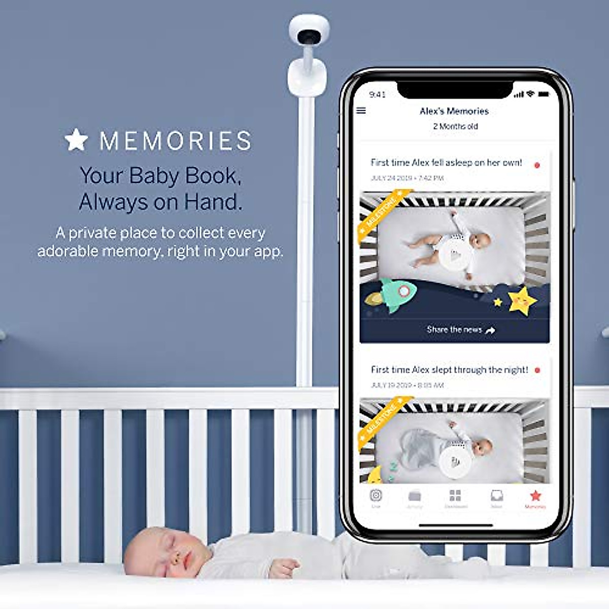 Nanit Plus - Smart Baby Monitor and Floor Stand: Camera with HD Video & Audio - Sleep Tracking - Night Vision - Temperature & Humidity Sensors and Two-Way Audio