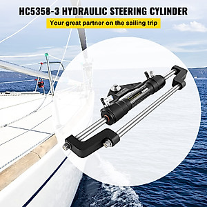 VEVOR Hydraulic Steering for Boats 300HP, Outboard Hydraulic Steering Cylinder HC5358-3 & HC5345-3, Front Mount Without Helm Pump or Steering Hose