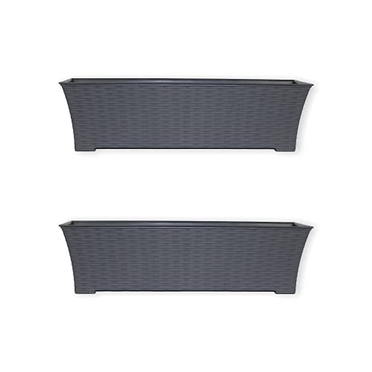 Elly Décor Set of 2 24x8 Rectangular Modern, Resistant and Self Watering Planter with Rattan-Like Finish, 24", Gray