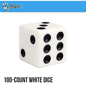 Regal Games - 6-Sided Urea Game Dice Set - Standard 16mm Size - 100 Count - White - Perfect for Group Events, Bulk Buying