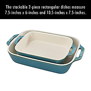 STAUB Ceramics Rectangular Baking Dish Set, Casserole Dish, Baking Pans for Lasagna, Cake, 2-Piece, Rustic Turquoise
