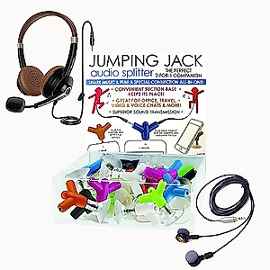 Jumping Jack Audio Splitter Ultimate Sound Experience, 3.5mm Audio Splitter for Headphones - Aux Splitter Connect 2 Headphones, Enhance Music Sharing, Color Vary - Pack of 2