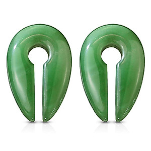Pierced Owl Jade Green Semi Precious Stone Keyhole Hanging Gauge Stretcher Plug Earrings, Sold as a Pair (14mm (9/16"))