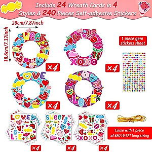 chiazllta 24 Pcs Valentine's Day Wreath Craft for Kids, Preschool DIY Valentines Paper Art Craft Kit with Hearts Stickers Bulk Classroom Home Indoor Game Activities
