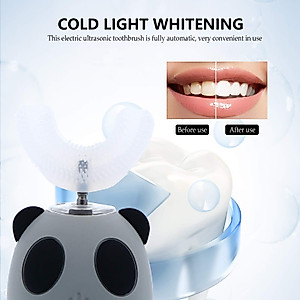 Healifty Kids Automatic Toothbrush Cartoon Panda Ergonomic U- Shaped Toothbrush (Age 7-15) Light Grey