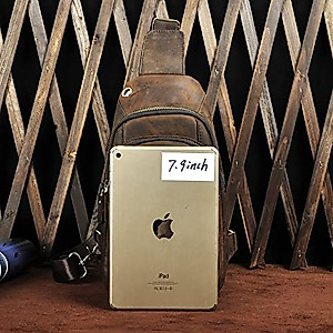 Le'aokuu Men Outdoor Casual Travel Hiking Tea Crossbody Chest Sling Bag Rig One Shoulder Strap Bag Backpack Men Leather (A 8013 Dark Brown)