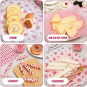 Whaline 150Pcs Valentine's Day Wax Paper Sheets Heart Rose Stripe Pink Food Picnic Paper Greaseproof Waterproof Wrapping Tissue for Food Deli Hamburger Sandwich Valentine's Day Cooking Frying