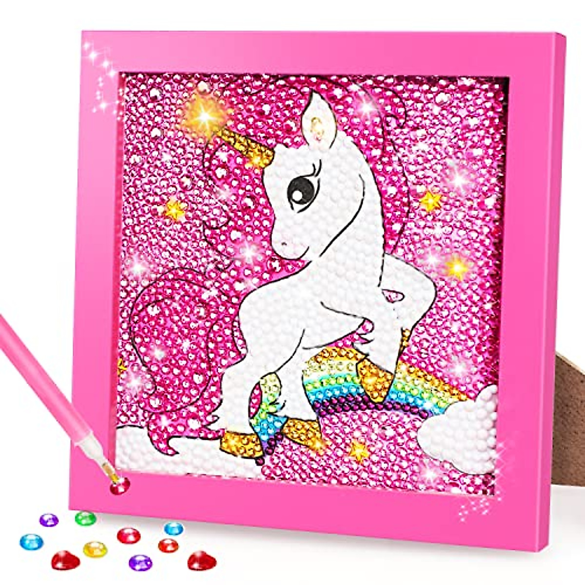 TOY Life 5D Diamond Painting Kits for Kids with Wooden Frame - Diamond Arts and Crafts for Kids Ages 6-8-10-12 Gem Art Painting Kit Girls Unicorn Crafts - Unicorn Diamond Painting Kits for Kids Girls