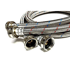 Shark Industrial 2-Pack Premium Stainless Steel Washer Hoses - 4 FT No-Lead Burst Proof Red and Blue Lined Water Inlet Supply Lines - Universal Connection - 10 Year Warranty