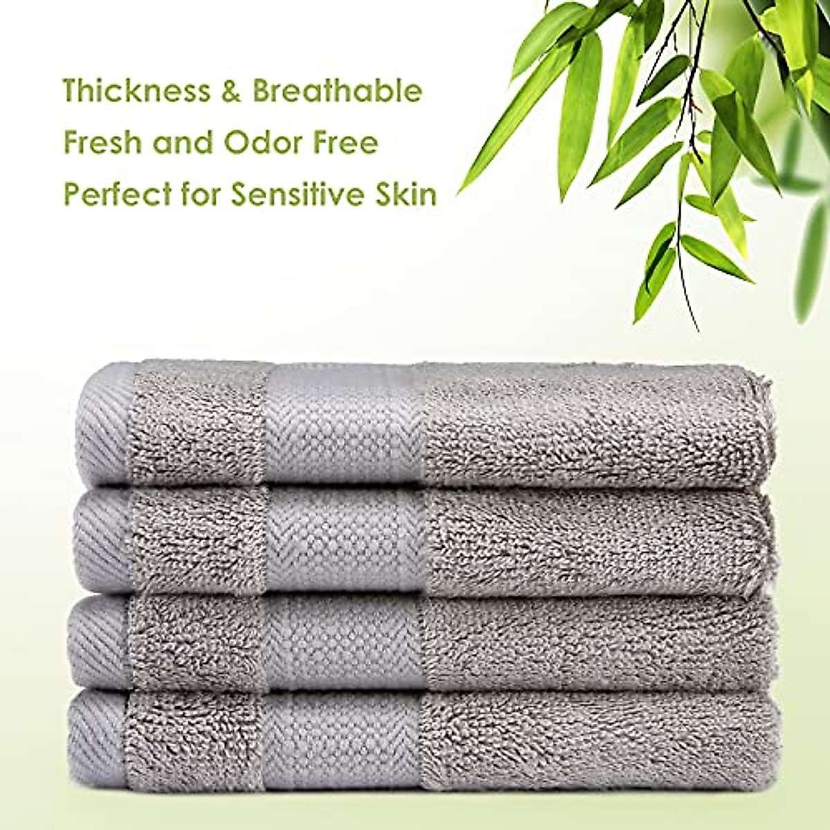 CANFOISON Bamboo Washcloths for Face and Body, 4 Pack Light Gray Washcloths for Adult Kids Baby Luxury Super Soft Highly Absorbent Bathroom Towels 13"x13"