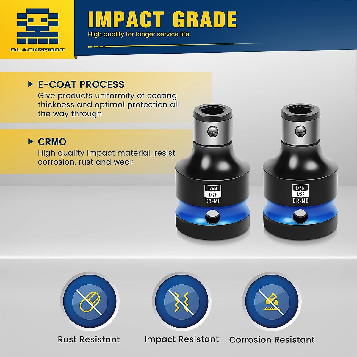 BLACKROBOT 2PCS Impact Bit Holders 1/2 Inch Square Drive to 1/4 Inch Hex Socket Adapter for Impact Wrench