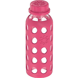 Lifefactory 9-Ounce BPA-Free Glass Water Bottle with Flat Cap and Silicone Sleeve, Raspberry