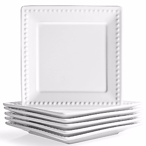 Wareland 2 Pieces Embossed Dinner Plates & Bright White Embossed Dots Square Dessert Plates Set of 6