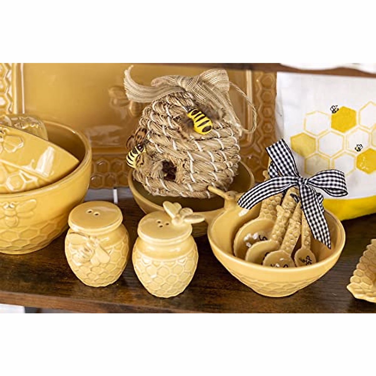 Boston International Embossed Stoneware Cereal/Small Serving Bowl, 5.5 x 3-Inches, Honeycomb