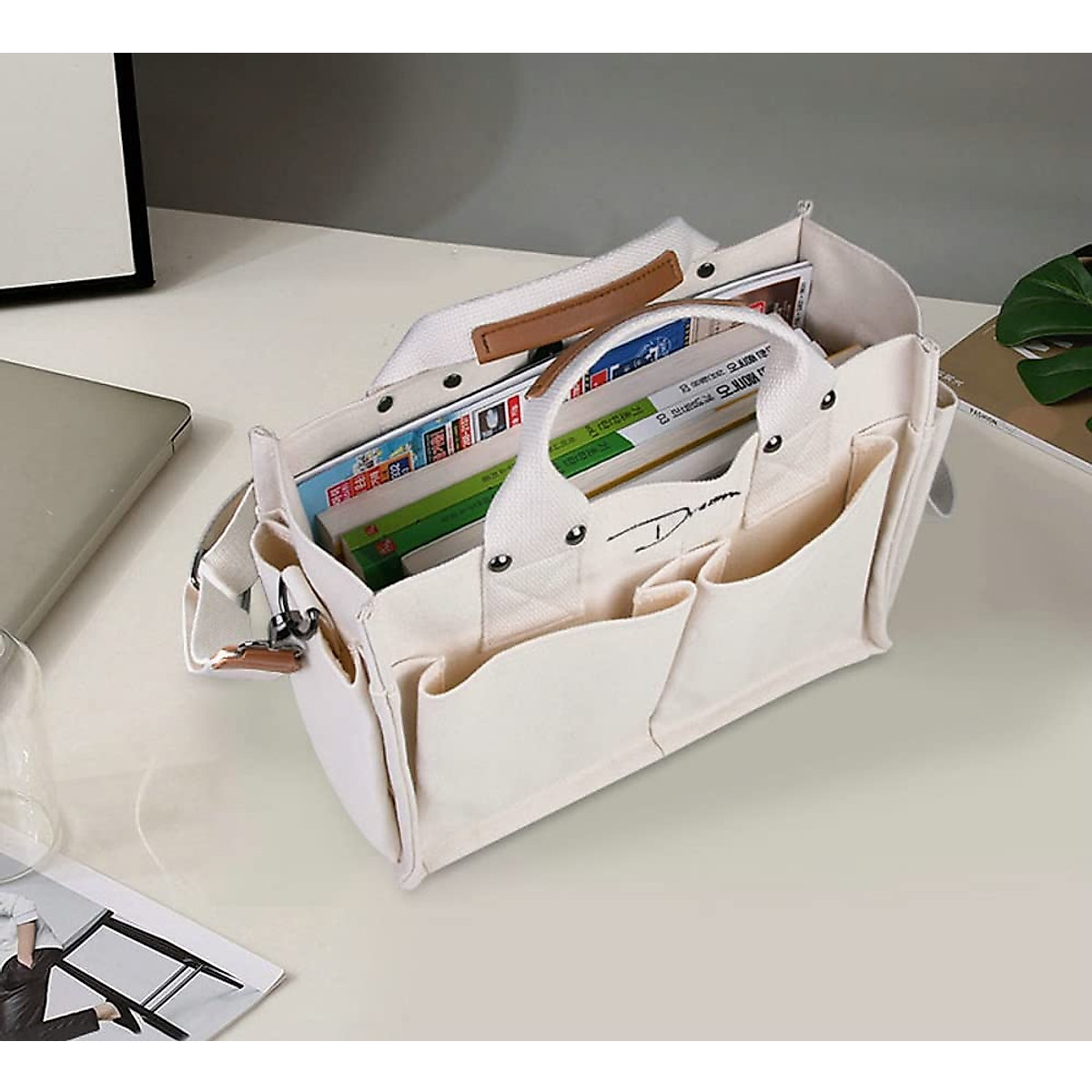 Canvas Tote Bags for Women Large Shoulder Bags Handbags Purse Big Satchel Purses Multi-pocket Handbags Casual Work Bags