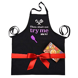 FixGrub Cooking Apron for Mom with Spatula and Gift Box, Funny Kitchen Apron with 3 Pockets, Mom Gift, Cute Apron, Mother's Day Gift (Thou Shalt Not Try Me)