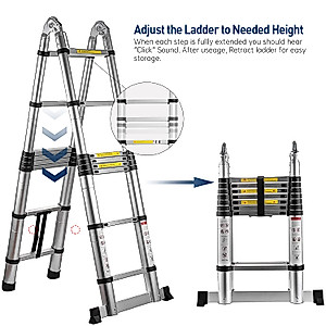 Pro Aluminum Telescoping Ladder 16.5 FT, Extension Ladder 2-in-1, Multi-Purpose Ladder (LD-5000) Sliver